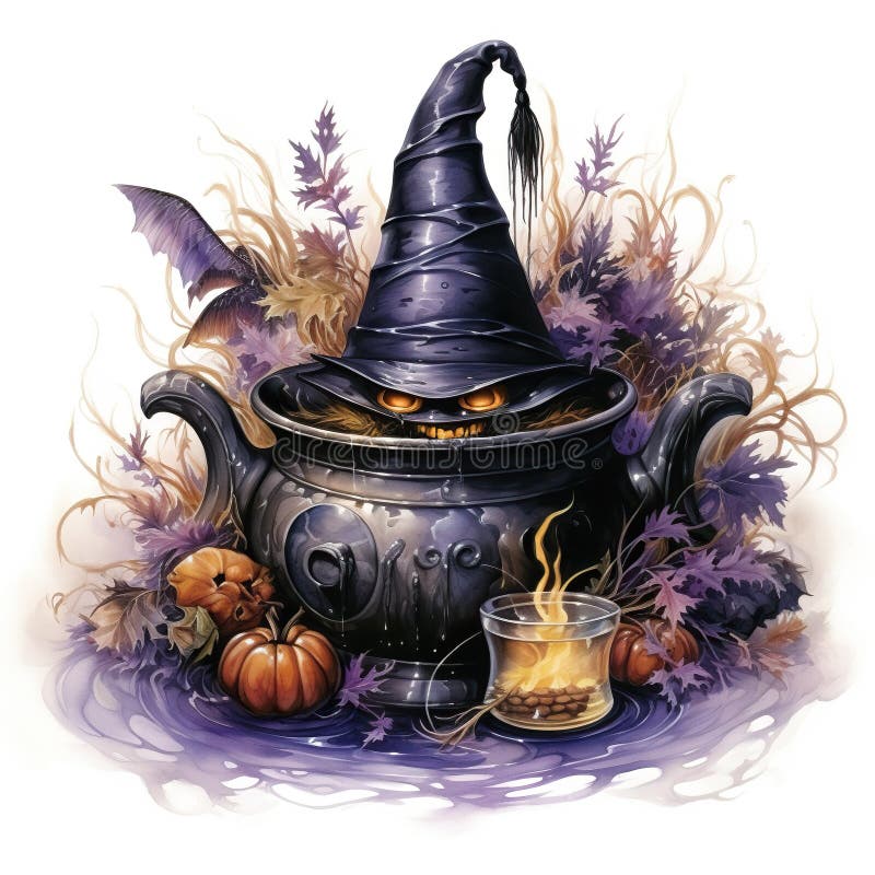Watercolor Witch S Cauldron, Boiling Magic Potion. Generative Ai Stock ...