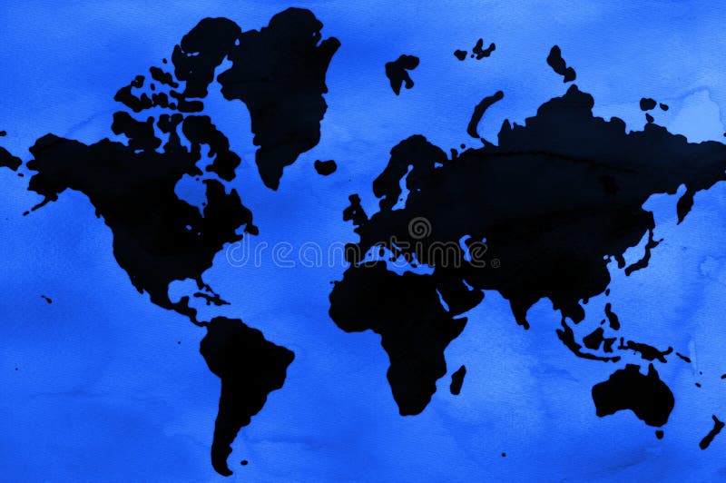 Blue Watercolor World Map stock photo. Image of poster - 46731026
