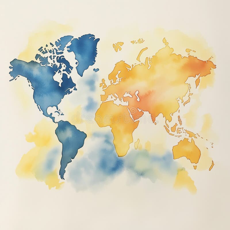 Watercolor world map stock illustration. Illustration of natural ...