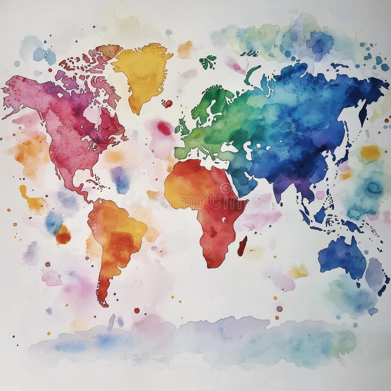 Watercolor world map stock illustration. Illustration of edges - 362137508