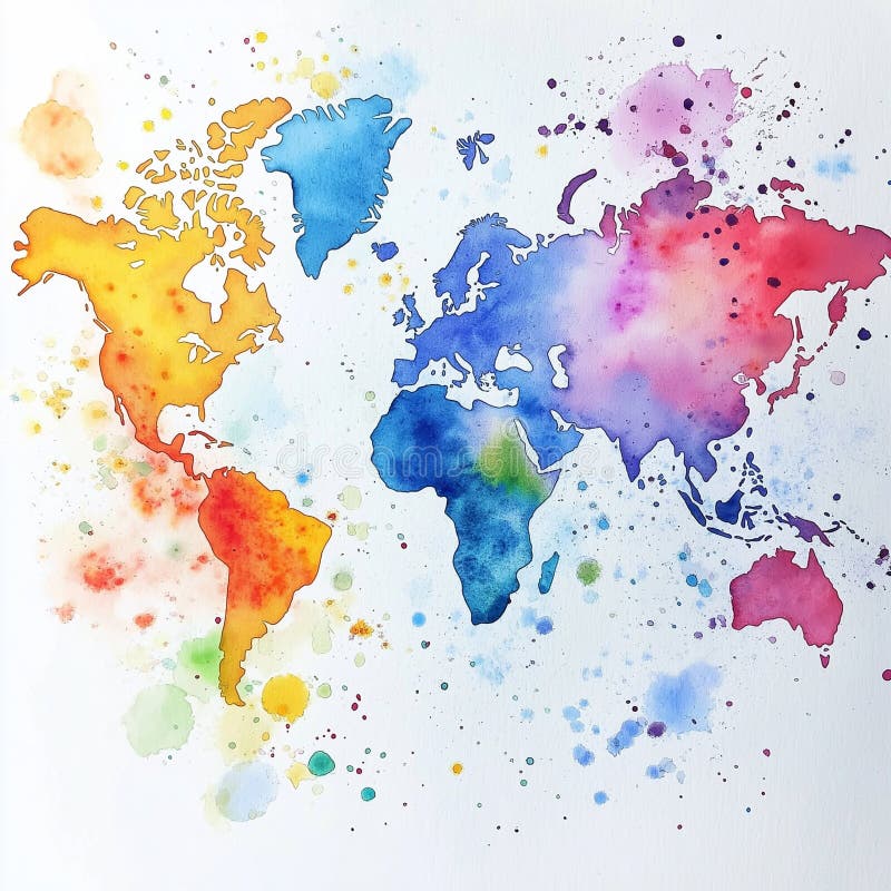 Watercolor world map stock illustration. Illustration of ecofriendly ...