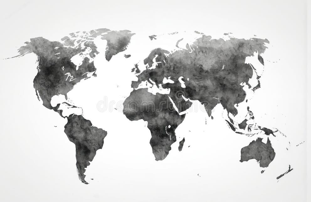 Watercolor World Map in Soft Grayscale Tones, Abstract Global Design ... Watercolor World Map in Soft Grayscale Tones, Abstract Global Design ...