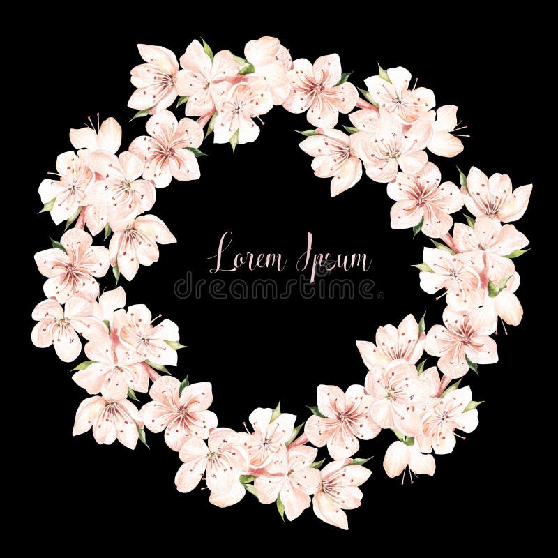 Beautiful Watercolor Wreath with Spring Flowers. Stock Illustration ...