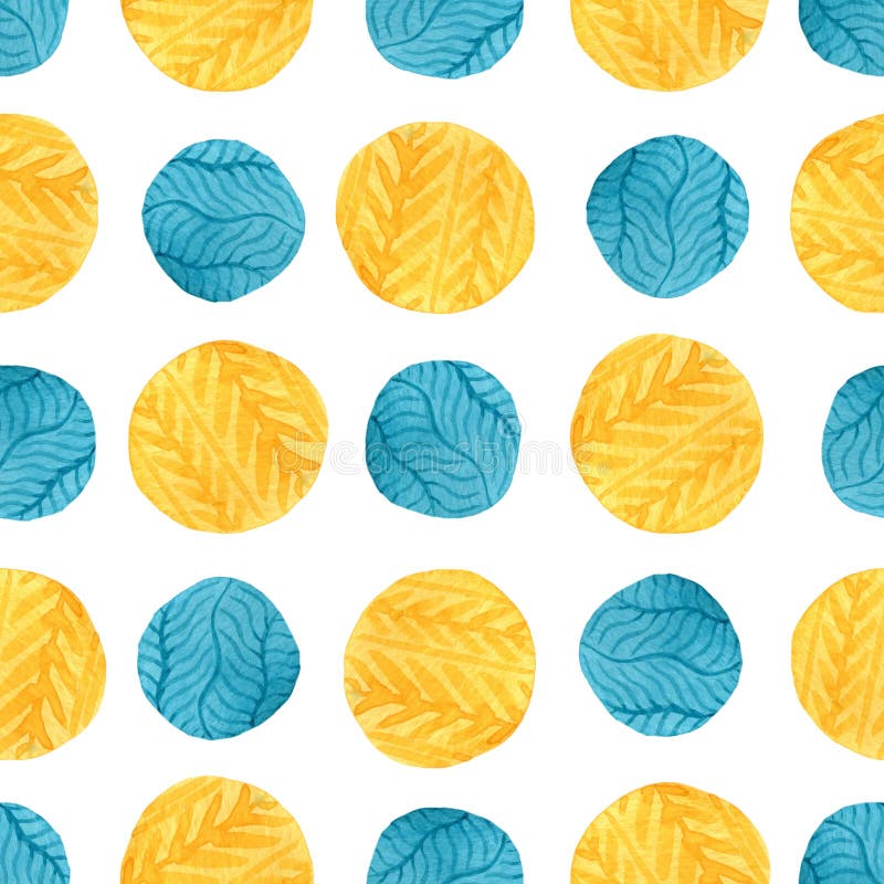 Watercolor Yellow and Blue Circles Seamless Pattern. Modern Textile ...