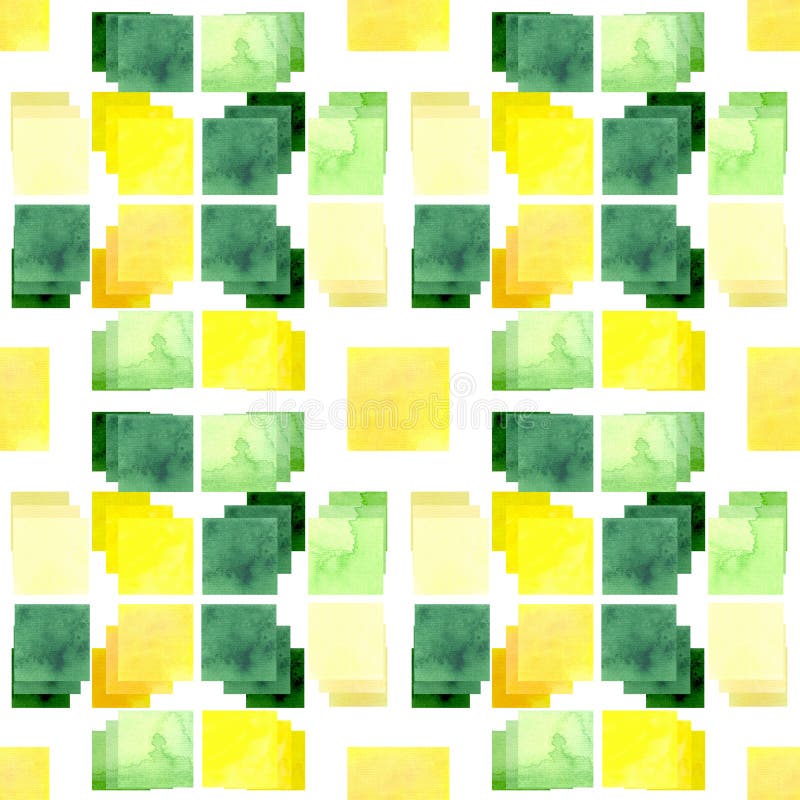 Watercolor Yellow and Green Squares Repeat Pattern Stock Illustration ...