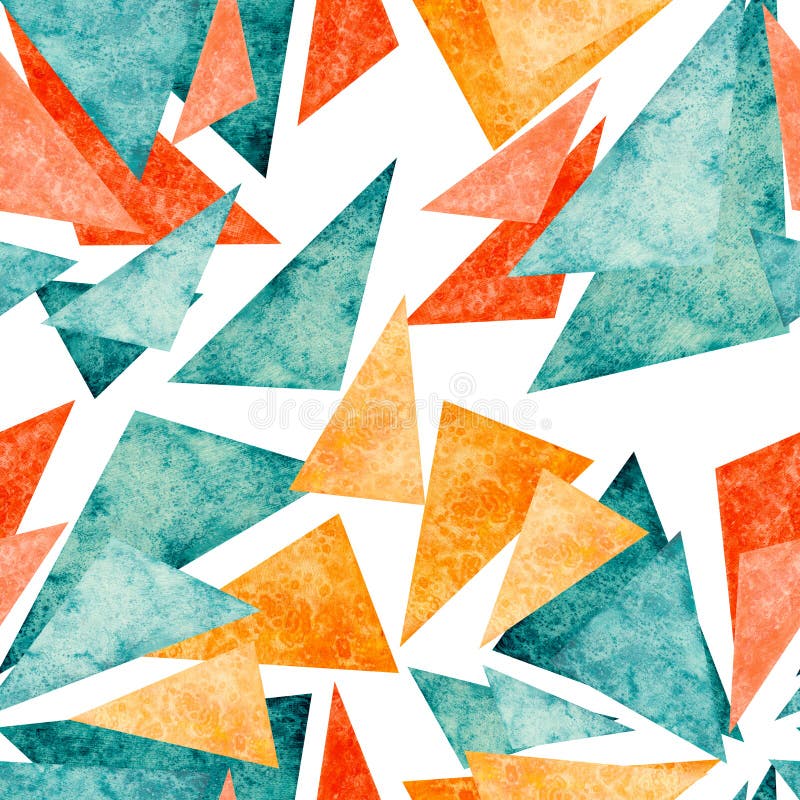Watercolor Yellow, Red and Blue Triangles Seamless Texture Stock ...