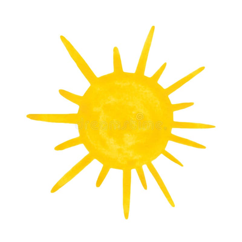 Watercolor Yellow Sun Isolated on a White Background, Hand-drawn. Stock ...