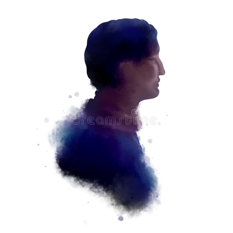 Watercolor of Young Man Side View Stock Illustration - Illustration of ...