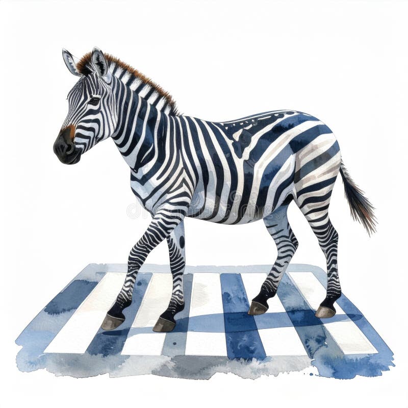 Watercolor Zebra Crossing a Blue Pedestrian Crossing Stock Illustration ...