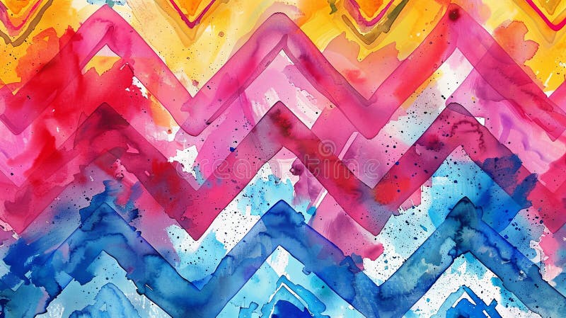 Watercolor Zigzag Pattern in Blue, Pink, and Yellow Stock Illustration ...