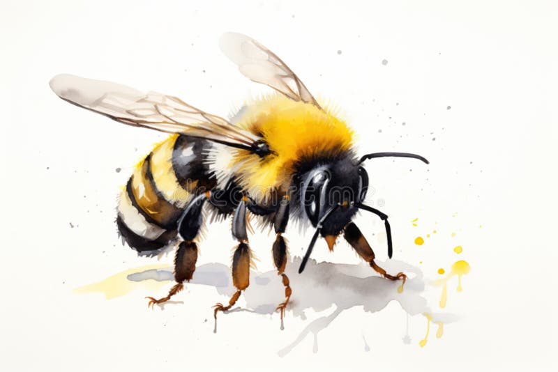 Watercolored Bumblebee, Sitting, Clearly Defined Shapes, Eye-catching ...