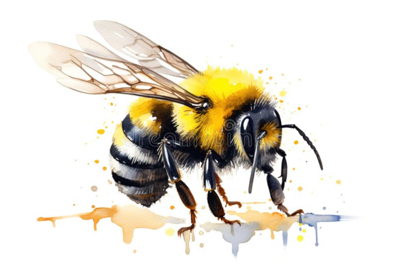 Watercolored Bumblebee, Sitting, Clearly Defined Shapes, Eye-catching ...
