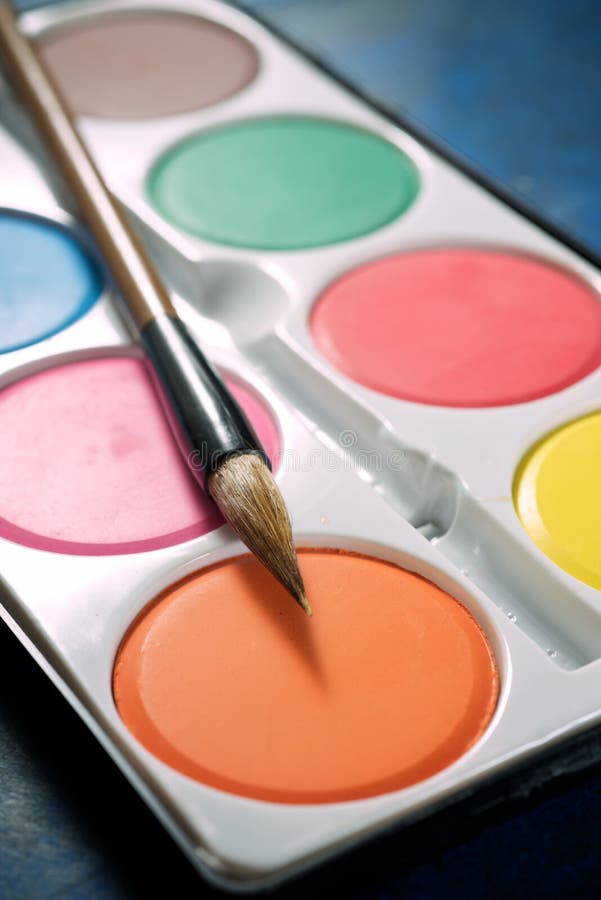 Watercolorist tools view stock photo. Image of painter - 153442506