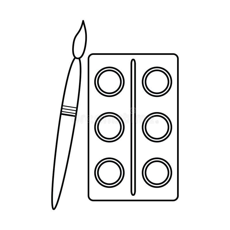 Watercolors Palette Brush Paint Thin Line Stock Illustration ...