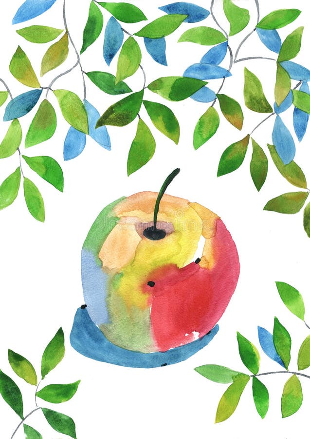 Watercolour apple stock illustration. Illustration of food - 23666113