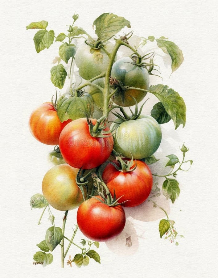 Watercolor Drawing of Vegetables, Healthy Food, Vegetarian Food, Tomato ...