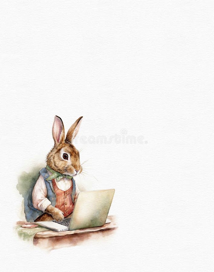 Watercolor Drawing of a Rabbit in a Vintage Jacket, Cartoon Rabbit with ...