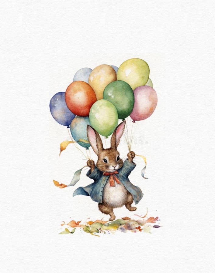 Watercolor Drawing of a Chef Rabbit in the Kitchen, Vintage Card with ...