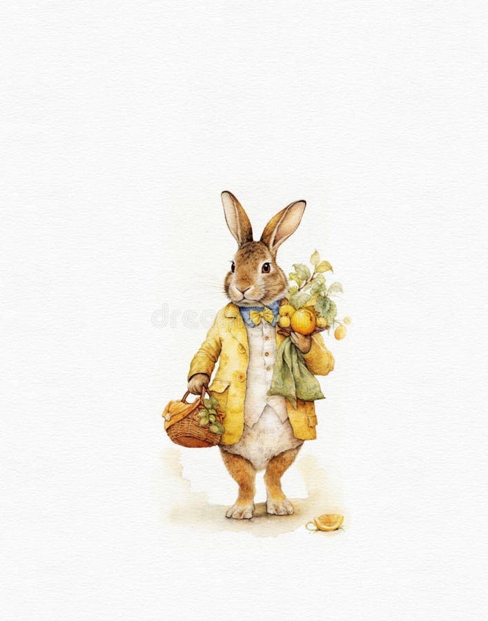 Drawing of a Cute Rabbit in Yellow Clothes with Lemons, Summer ...