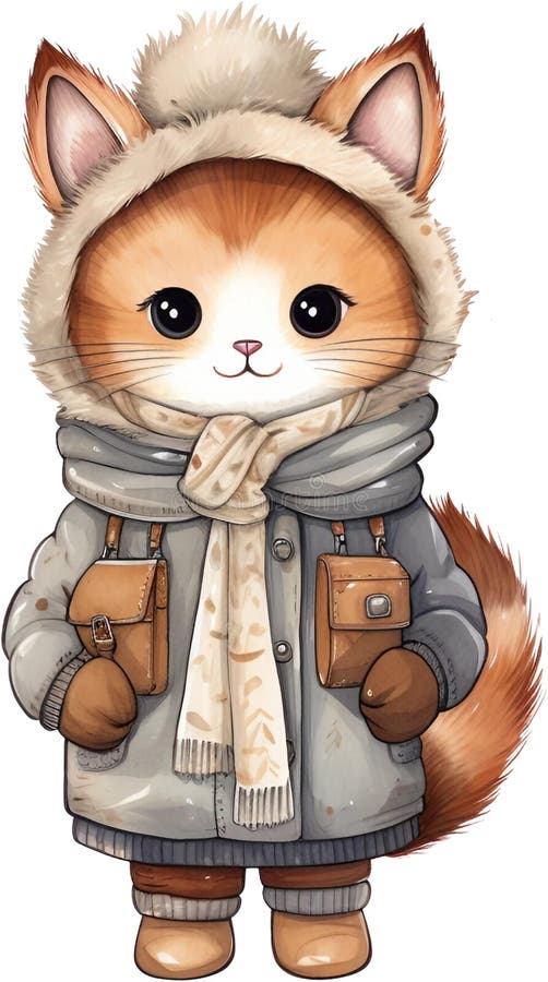 Watercolor Feline Winter Wonderland Clipart Kawaii Cat Nursery Animals ...