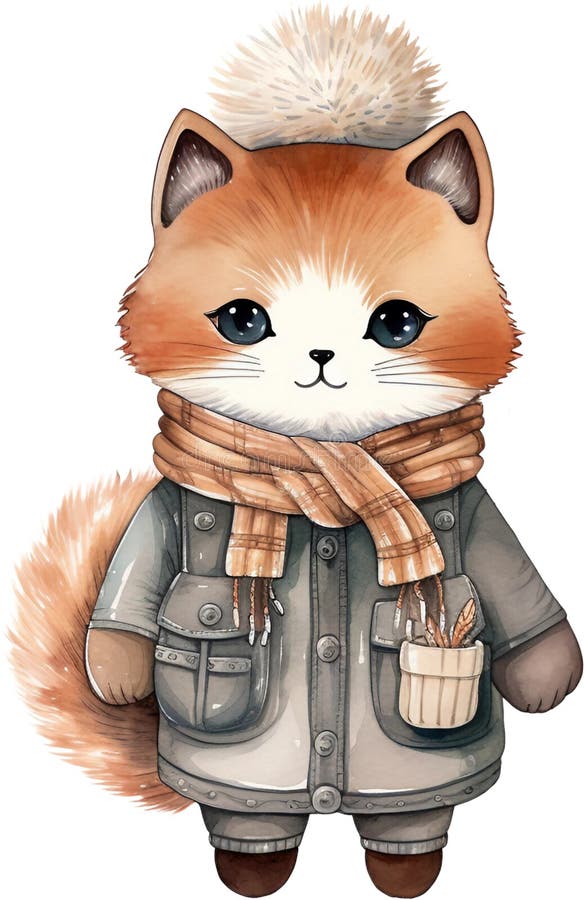 Watercolor Feline Winter Wonderland Clipart Kawaii Cat Nursery Animals ...