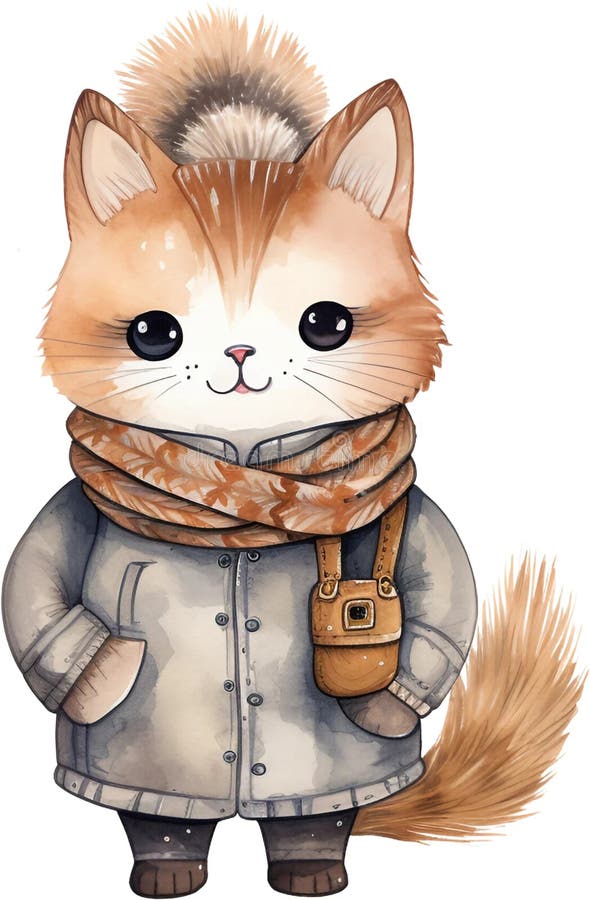 Watercolor Feline Winter Wonderland Clipart Kawaii Cat Nursery Animals ...