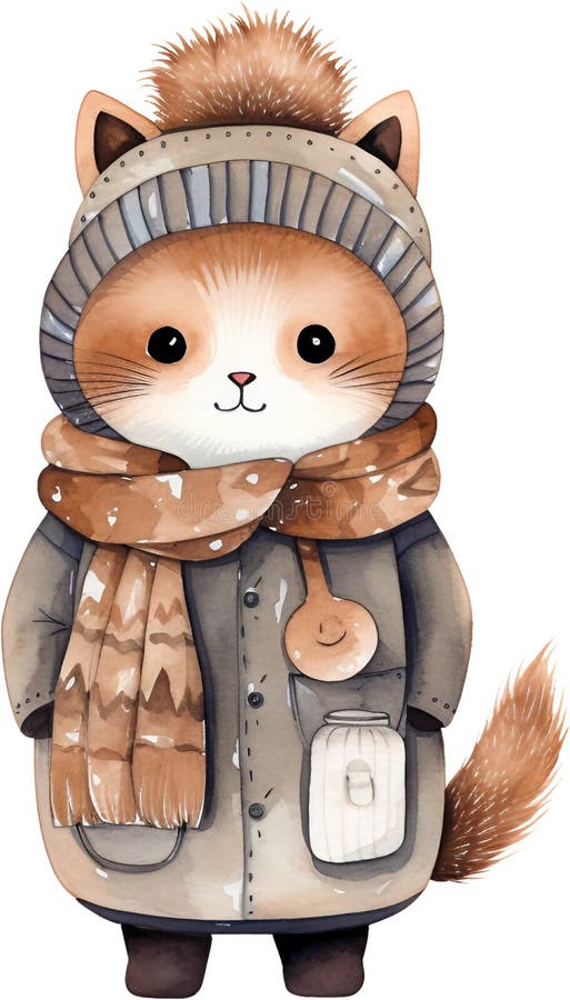 Watercolor Feline Winter Wonderland Clipart Kawaii Cat Nursery Animals ...