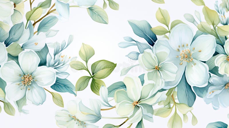Watercolour Floral Pattern. Elegant Luxury Blue Wallpaper Stock ...