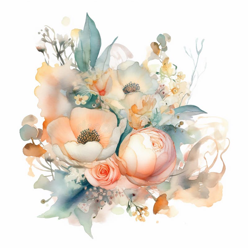 Watercolour Floral Scene stock illustration. Illustration of lotus ...