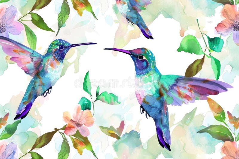 Watercolour Hummingbird Seamless Pattern Seamless. Stock Illustration ...