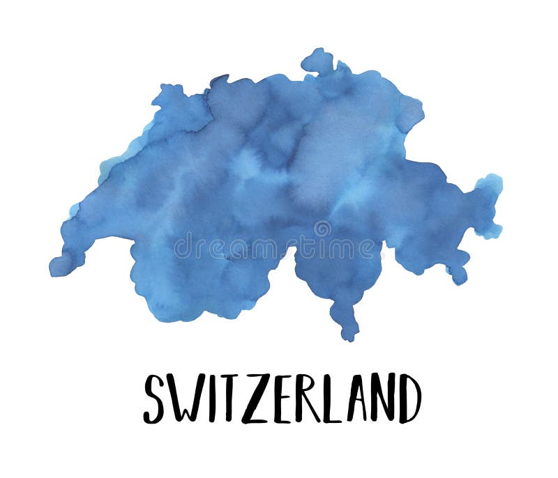 Watercolour Illustration of Blank Switzerland Map with Stylized ...