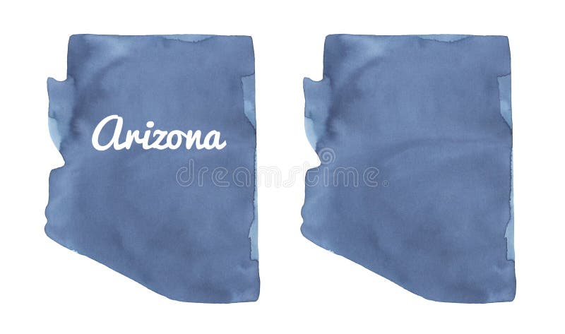 Watercolour Illustration Set of Arizona State Map Outline Stock ...