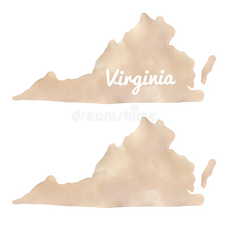 Watercolour Illustration Set of Virginia State Map in Beige in Two ...