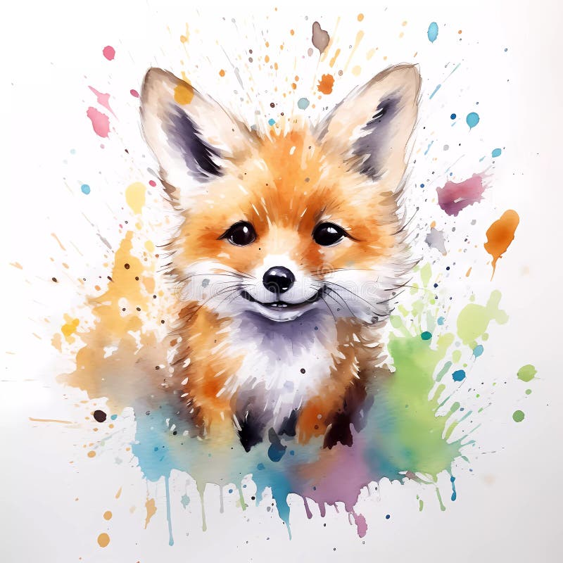 Watercolour Image of Cute Fox in Pastel Colours Stock Illustration ...