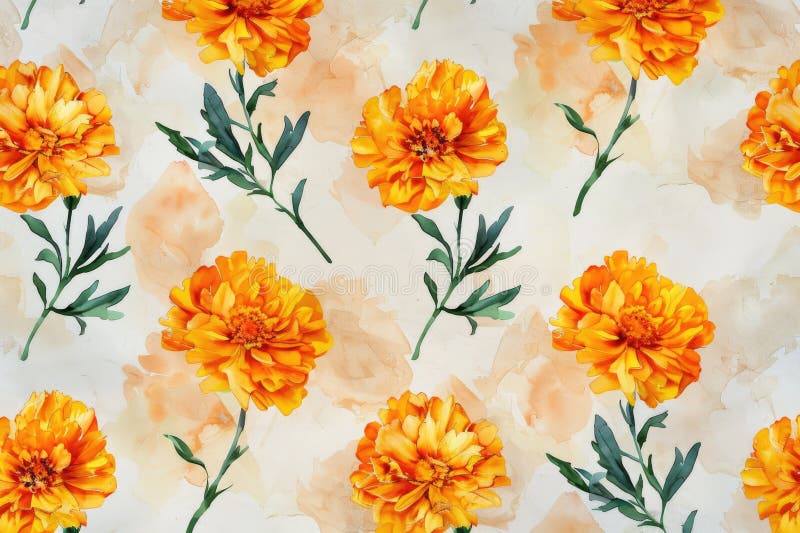 Watercolour Marigold Seamless Pattern Wallpaper. Stock Illustration ...