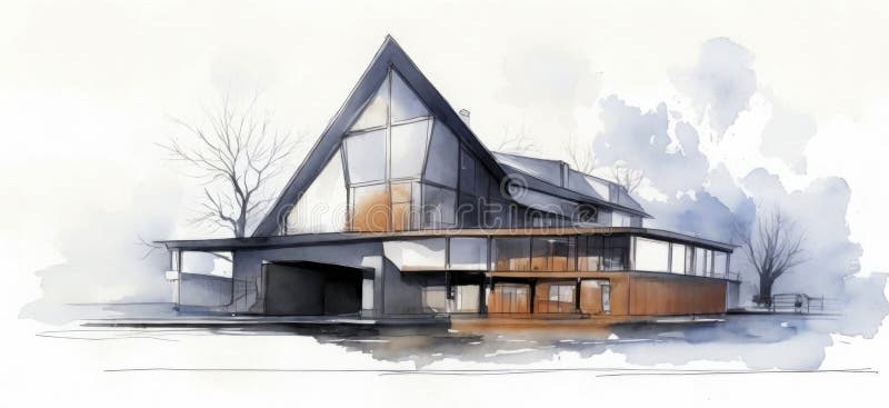 Abstract Watercolour Technical Drawing, a Sketch of the Building S ...