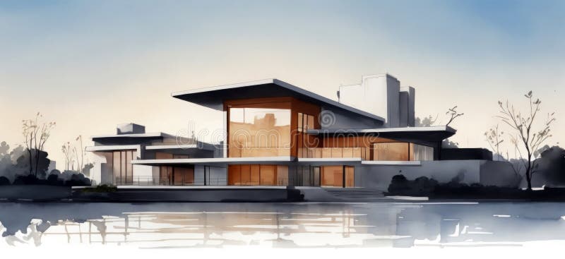 Abstract Watercolour Technical Drawing, a Sketch of the Building S ...