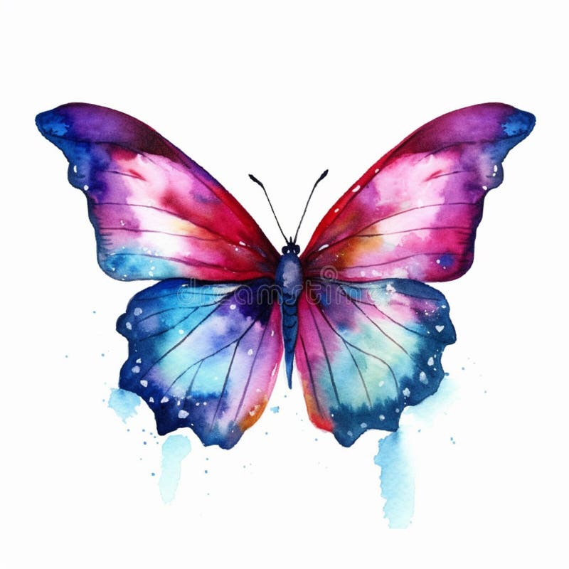 Watercolour Painted Butterfly Illustration Splatter Design Stock ...