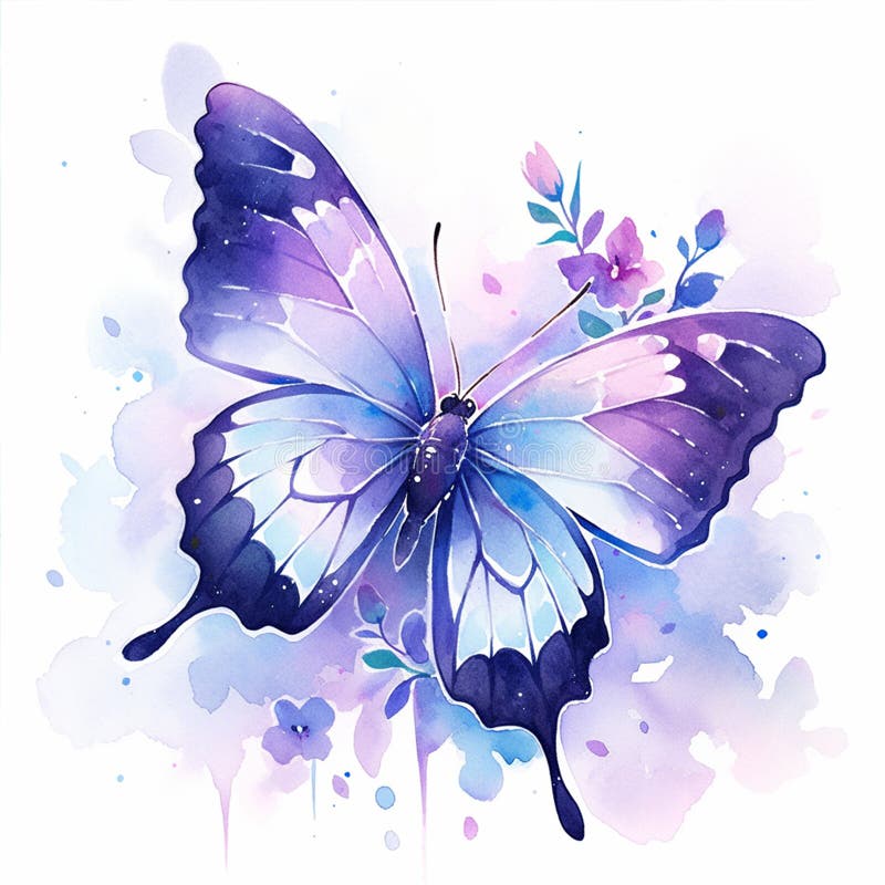 Watercolour Painted Butterfly Illustration Splatter Design Stock ...