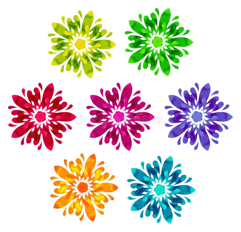Watercolour Pattern - Set of 7 Abstract Flowers Stock Vector ...