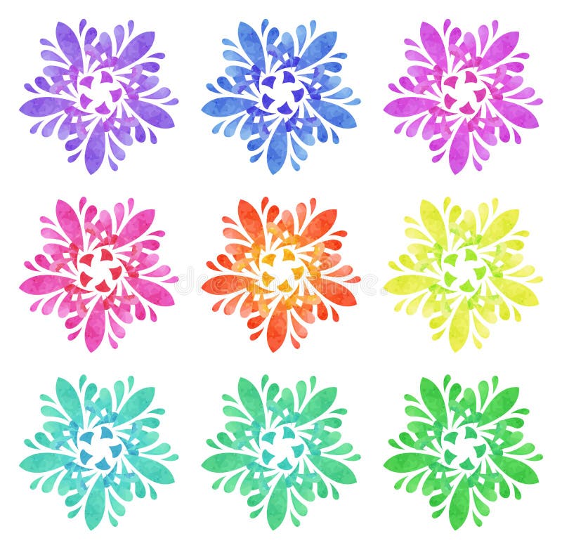 Watercolour Pattern - Set of Nine Abstract Flowers Stock Vector ...