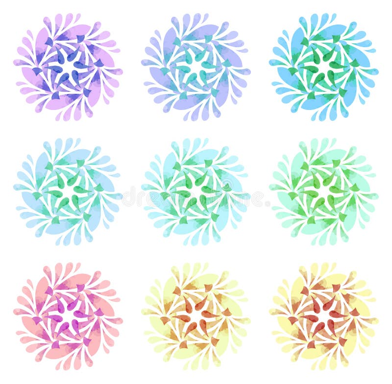 Watercolour Pattern - Set of Nine Abstract Flowers Stock Vector ...