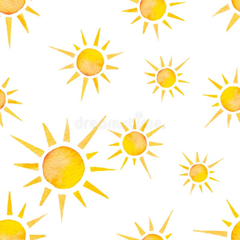 Watercolour Seamless Pattern. Colorful Bright Sun Illustration. Stock ...