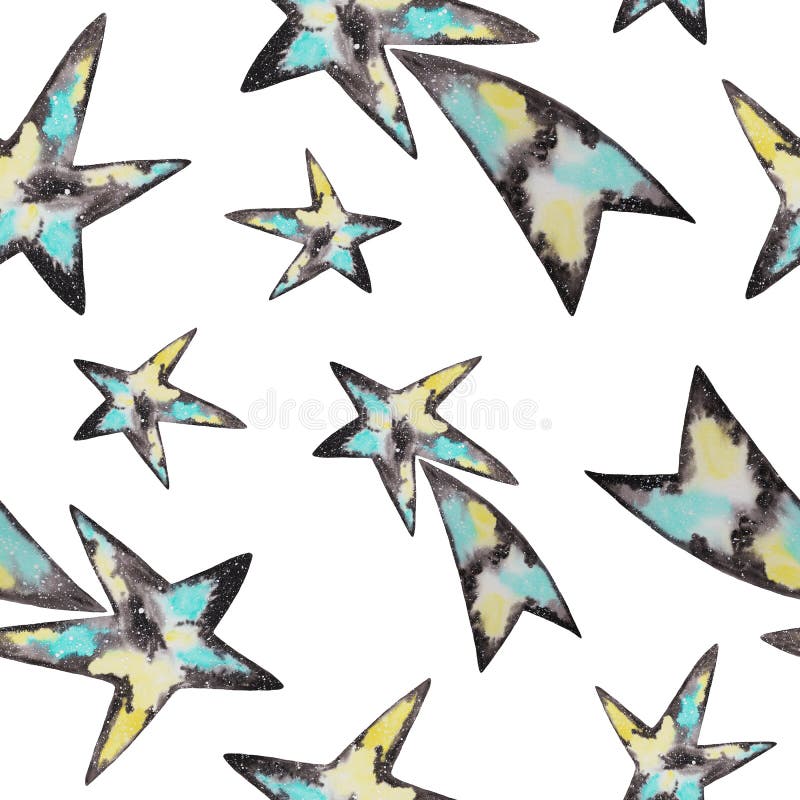 Watercolour Seamless Pattern with Comets, Space Stars. Universe, Outer ...