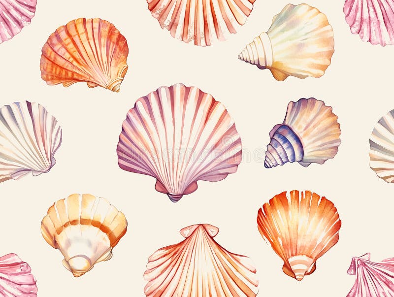 Watercolour Shells Seamless Repeated Pattern Tile Stock Illustration ...