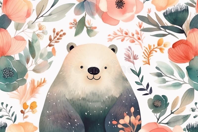 Watercolour Spring Cartoon with Bear Created with Generative AI ...
