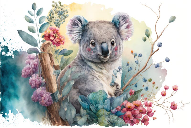Watercolour Spring with Koala, Created with Generative AI Technology ...