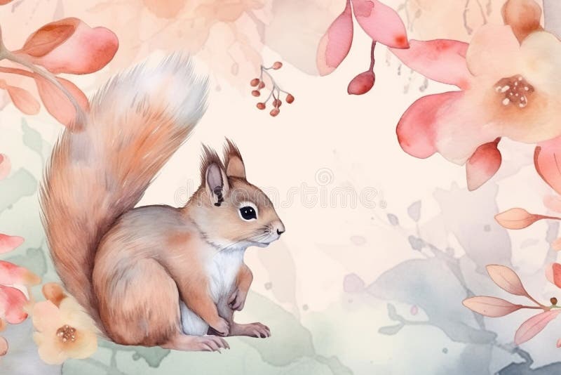 Watercolour Spring Pattern with Cute Squirrel , Created with Generative ...
