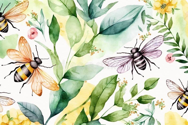Watercolour Spring Pattern with Insects Created with Generative AI ...
