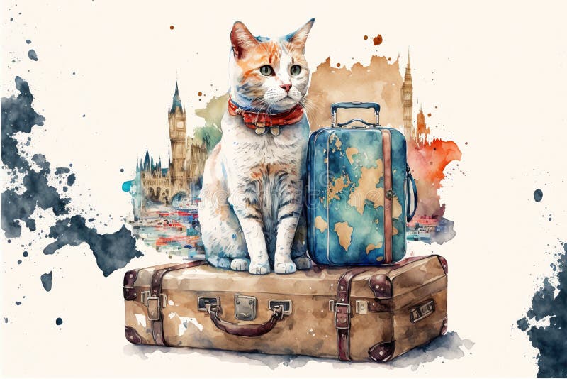 Watercolour Travel Cat, Created with Generative AI Technology Stock ...